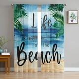 Beach Star Shells Leaves Palm Leaves Sheer Curtains for Living Room ...