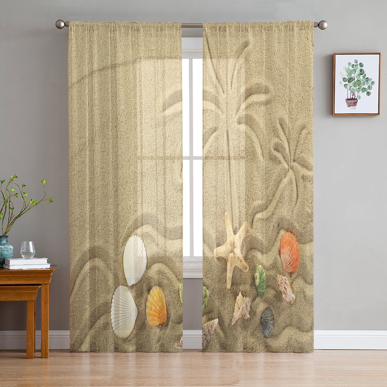 Beach Star Shells Leaves Palm Leaves Sheer Curtains for Living Room ...