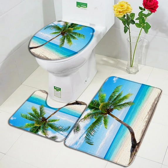 Beach Star Shower Curtain Set Palm Leaves Conch Hawaiian Ocean Scenery ...