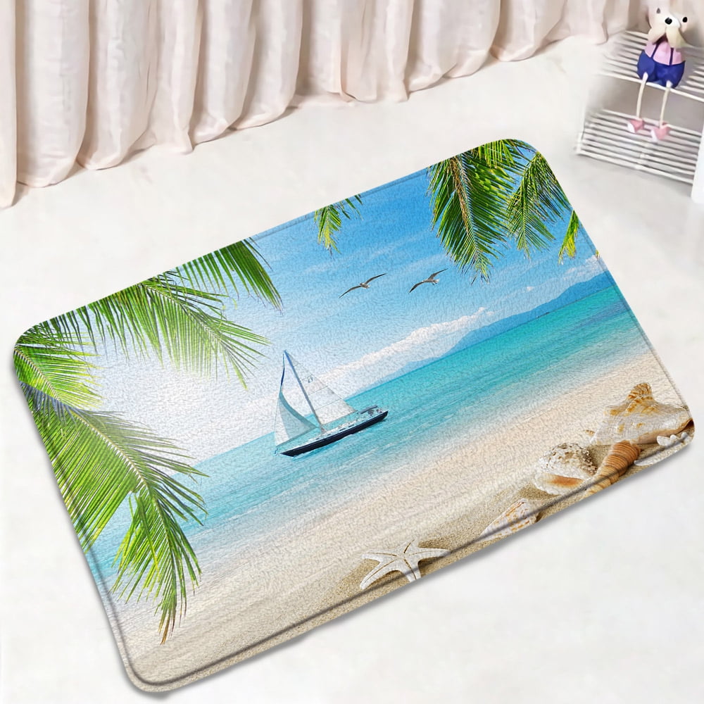 Beach Star Shower Curtain Set Palm Leaves Conch Hawaiian Ocean Scenery ...