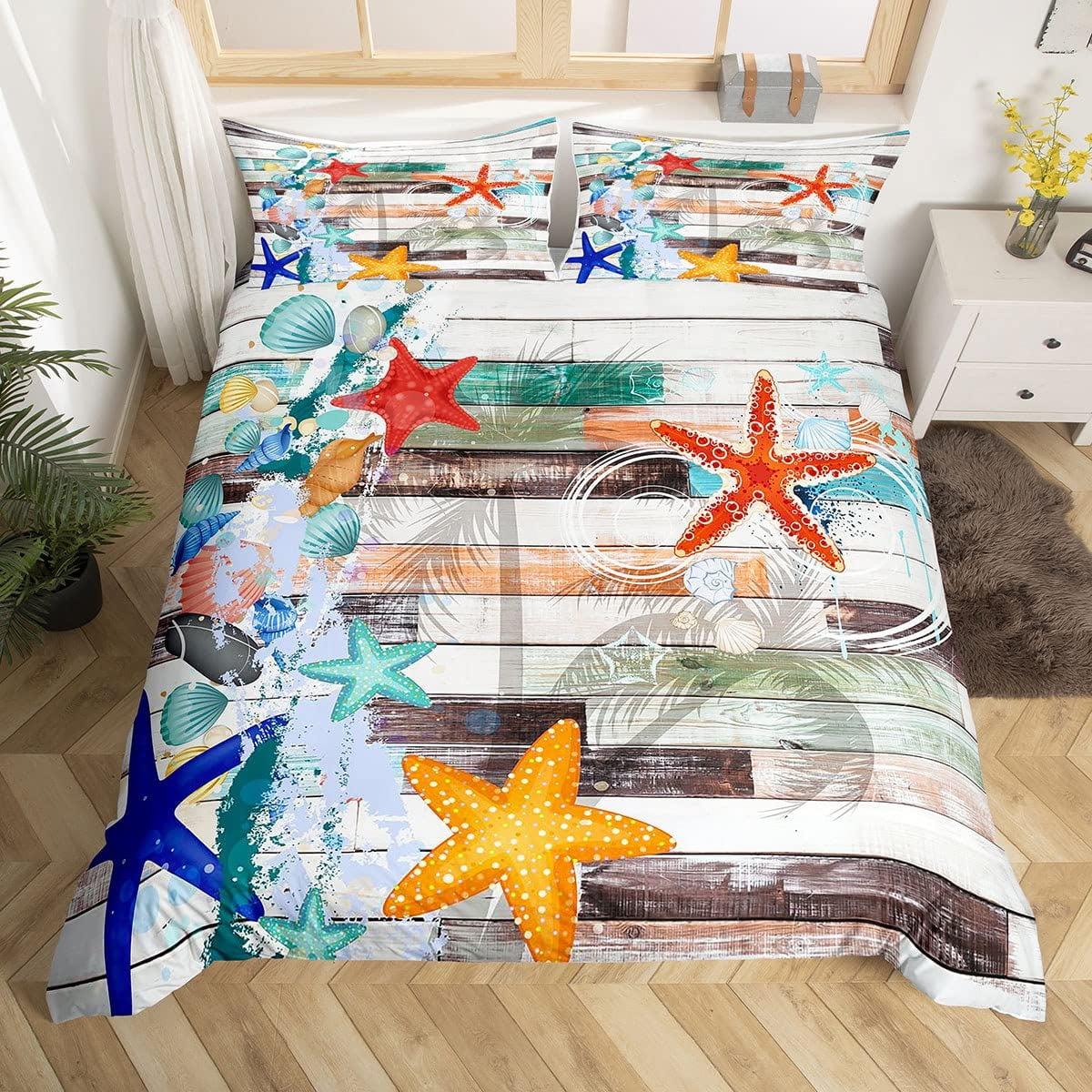 Beach StarSeashell Pearl Pattern Duvet Cover Hawaii White Ocean ...