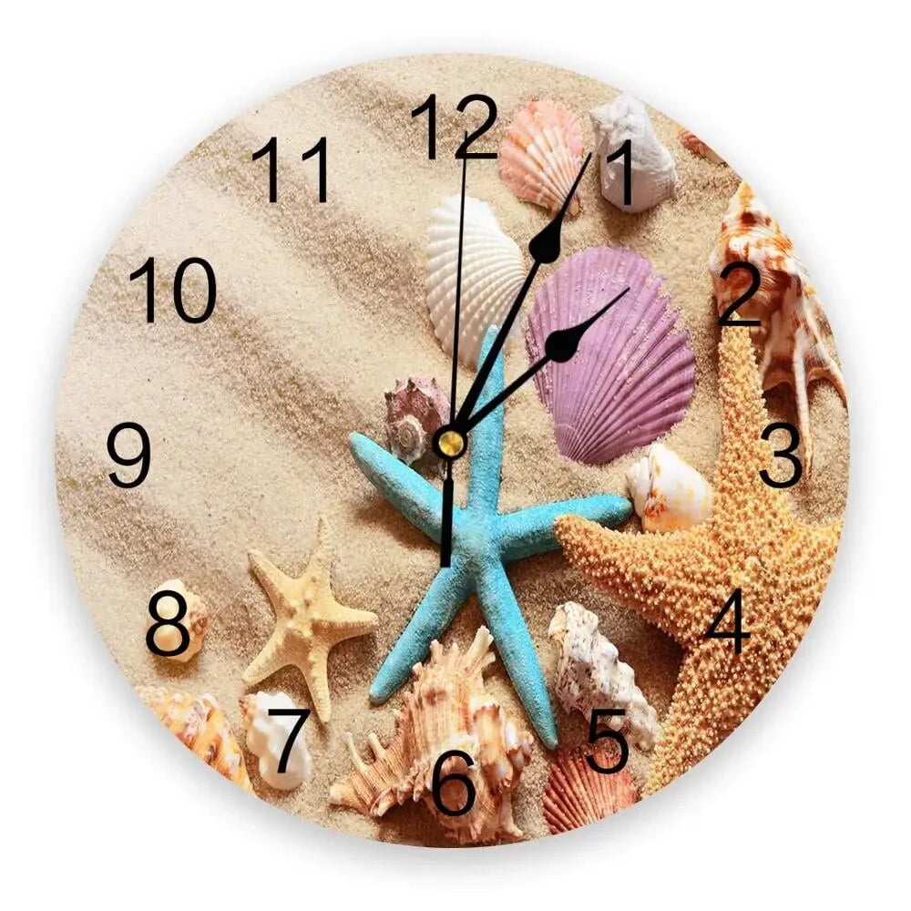 Beach StarShell Umbrella PVC Wall Clock Living Room Bedroom Wall ...