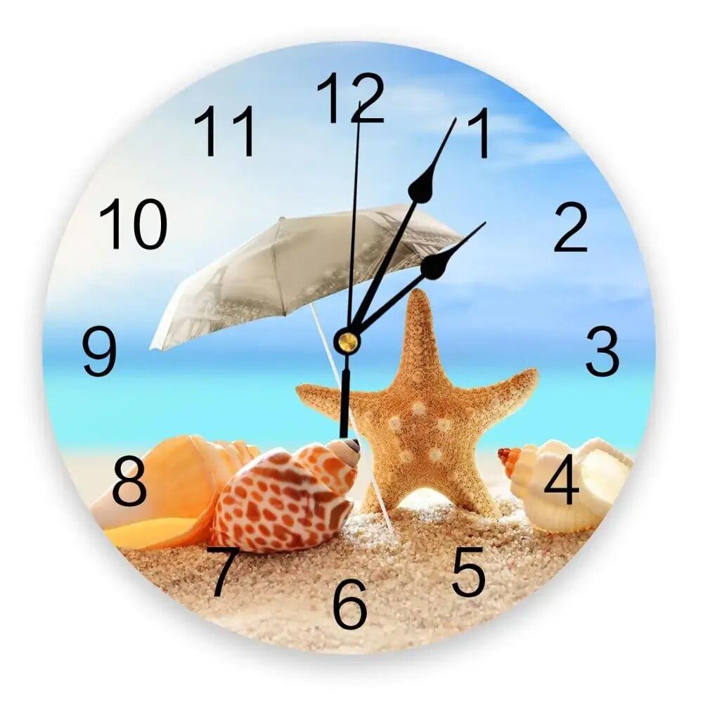 Beach StarShell Umbrella PVC Wall Clock Living Room Bedroom Wall ...