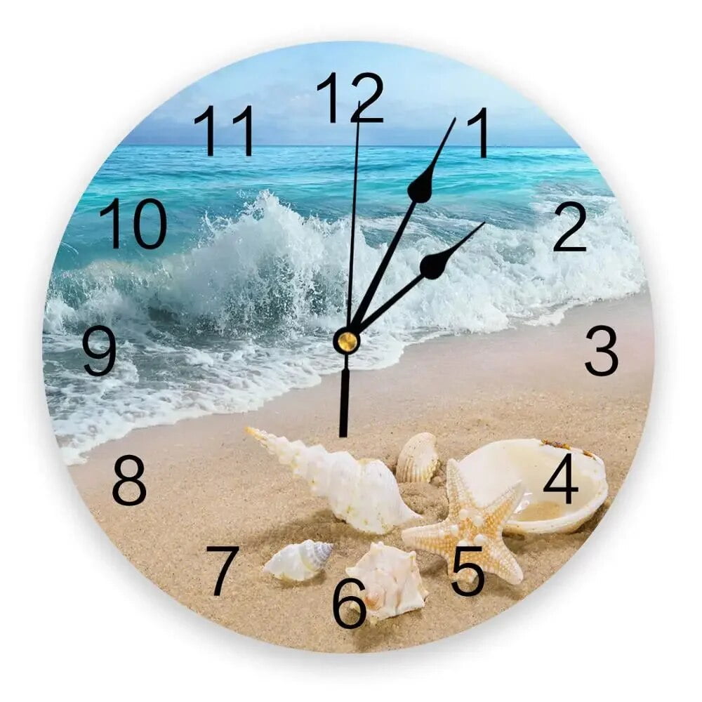 Beach StarShell Umbrella PVC Wall Clock Living Room Bedroom Wall ...