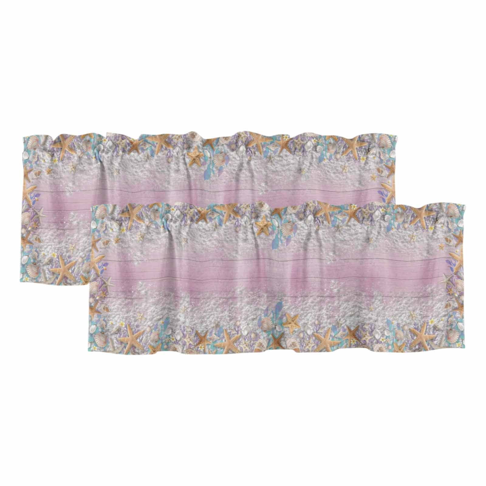 Beach Starfish 2 Panels Kitchen Valance, Watercolor Summer Sea Star Nut ...