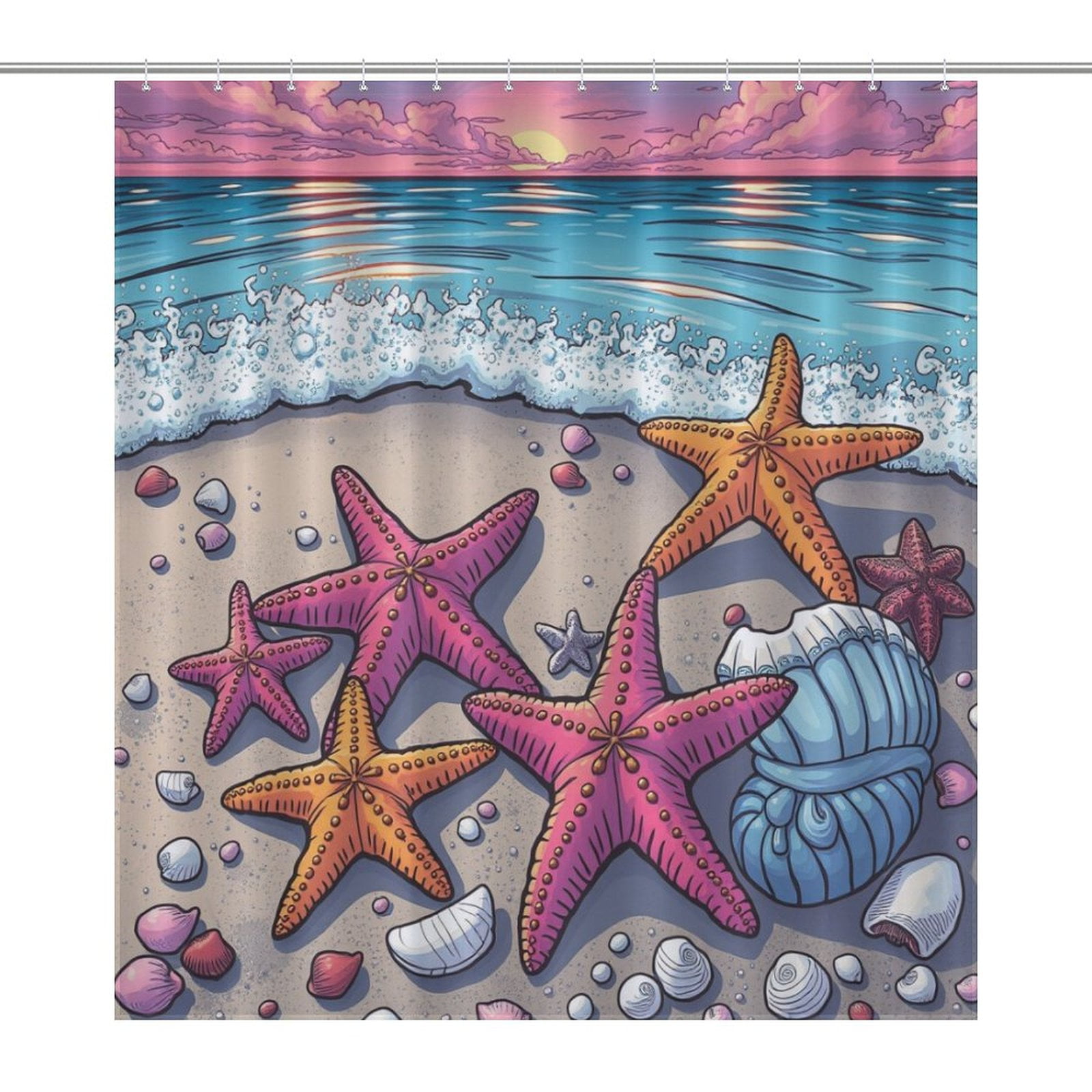 Beach Starfish 3D Print Shower Curtain Polyester Bath Curtains With ...