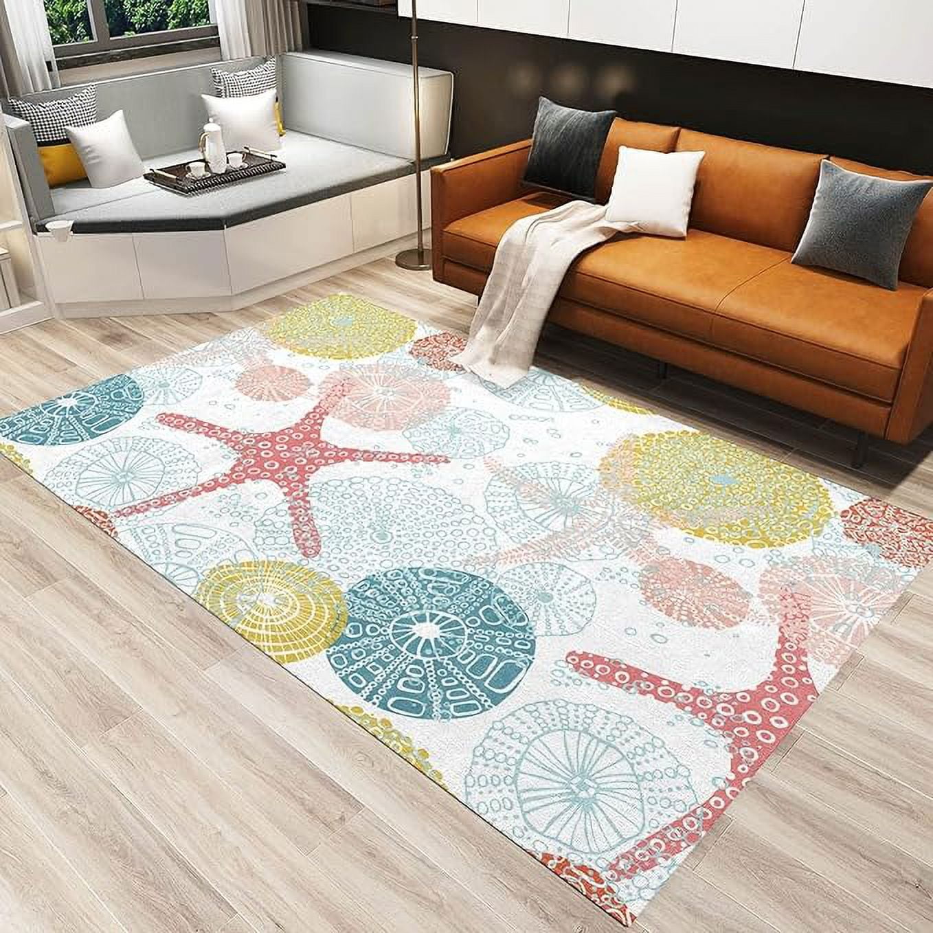 Beach Starfish Area Rug For Living Room Bedroom, Coastal Ocean Non-Slip ...