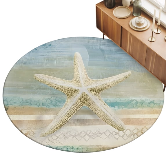 Beach Starfish Area Rugs 5' (Round) Vintage Abstract Nautical Ocean ...