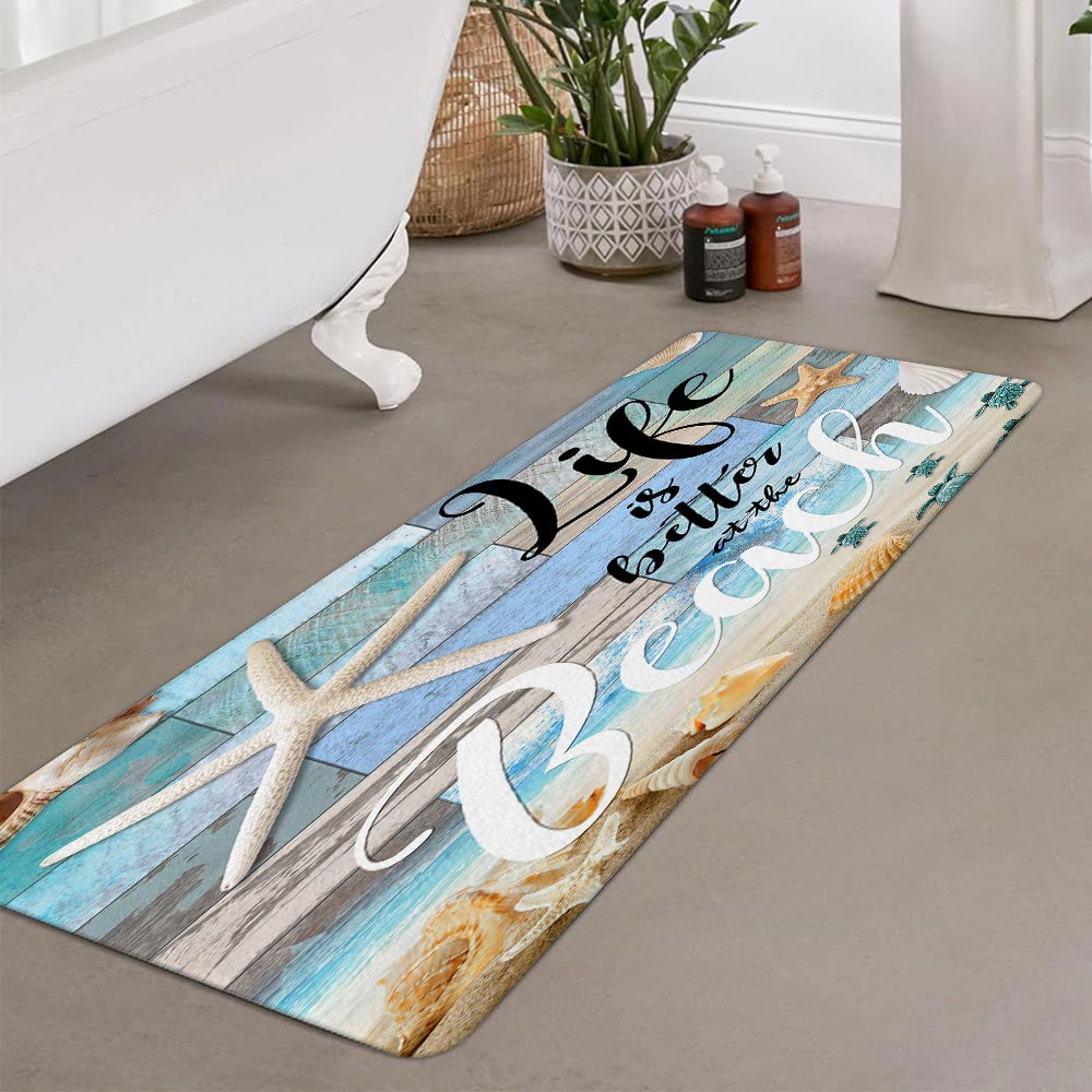 Beach Starfish Bath Rugs, Sea Shell Ocean Bathroom Rug Mat,Washable ...