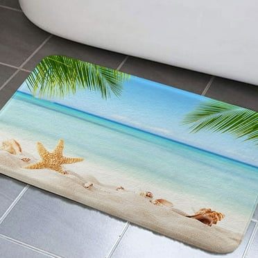 Sea Turtle Bath Mat, Ocean Animal Starfish Seagrass Coral Reef Fish ...