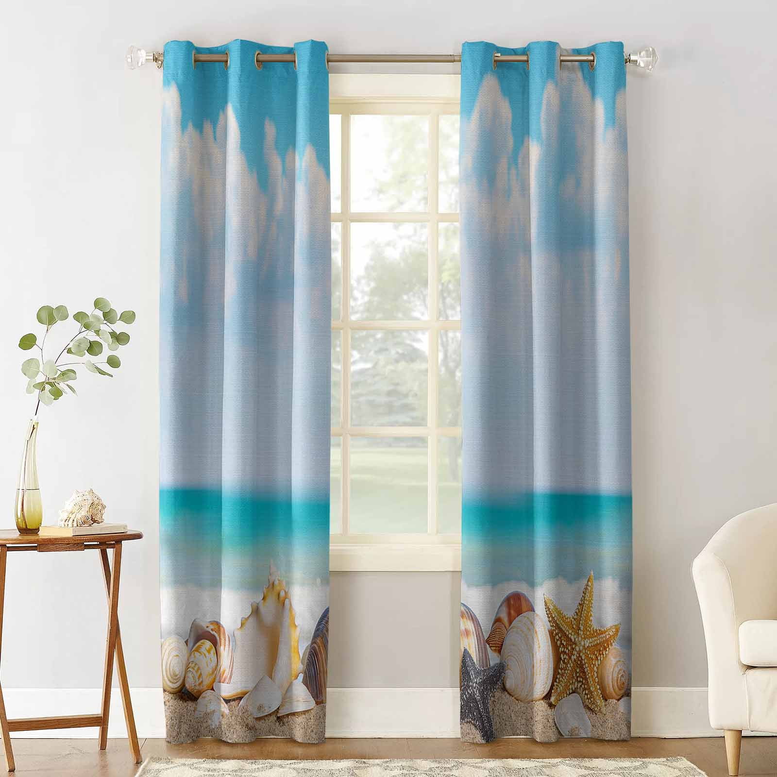 Beach Starfish Blackout Curtains 63 Inches Length, Ocean Blue ...
