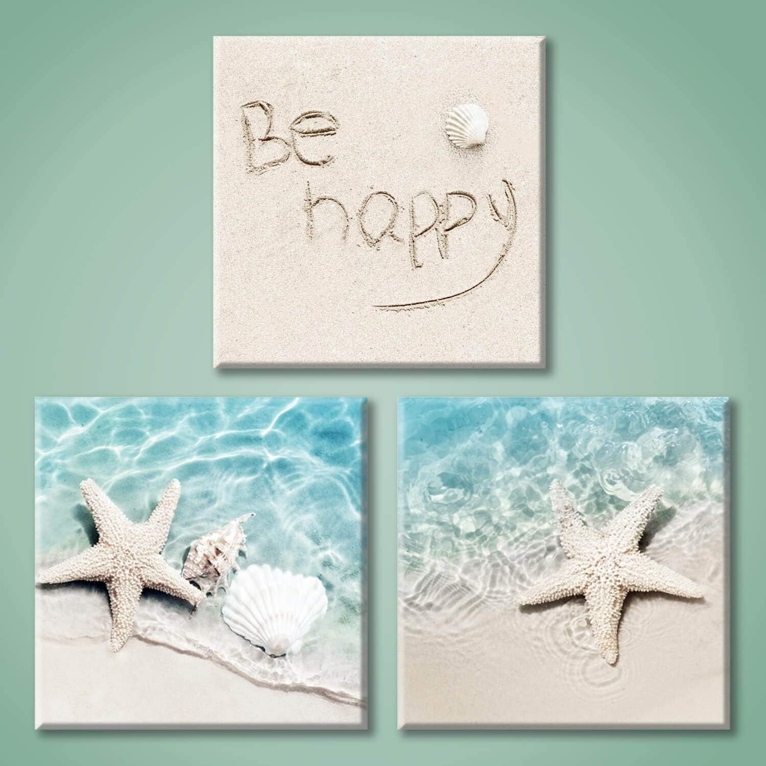 Beach Starfish Canvas Wall art: Starfish and Conch in the Teal Sea ...