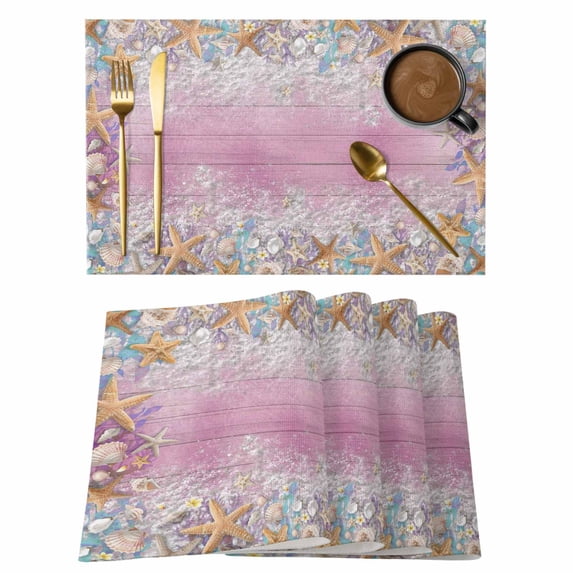 Beach Starfish Cotton Linen Placemats Set of 12, Watercolor Summer Sea ...