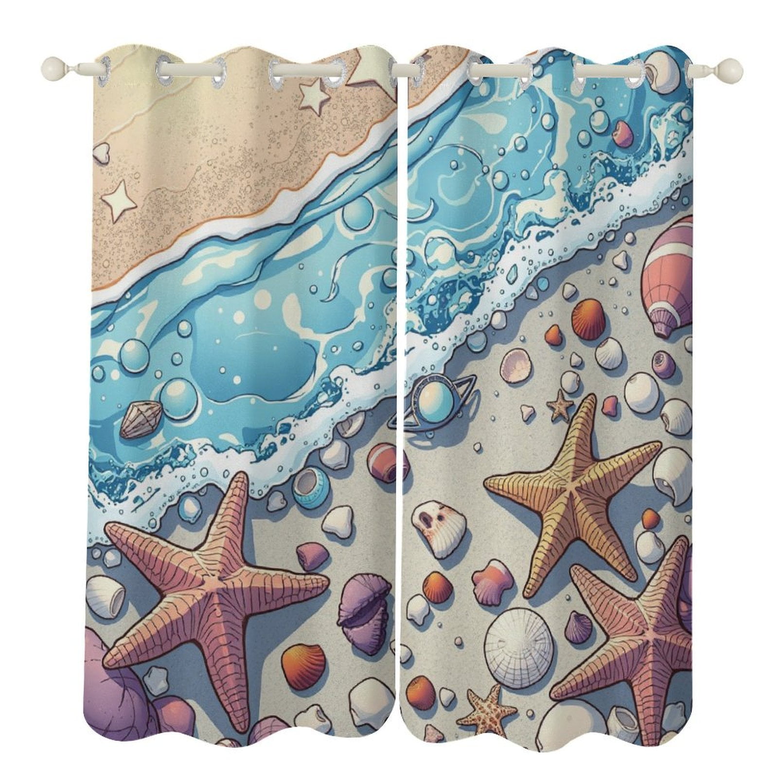 Beach Starfish Curtain Home Decoration Living Room Curtains Window ...