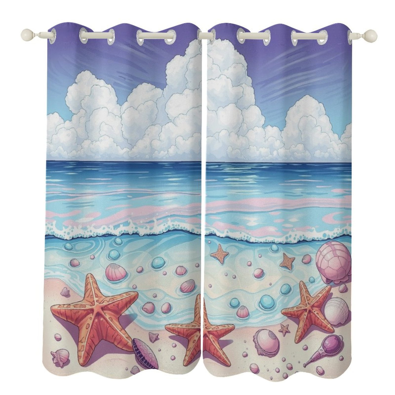Beach Starfish Drapes Room Living for Curtains Window Bedroom Kitchen 2 ...