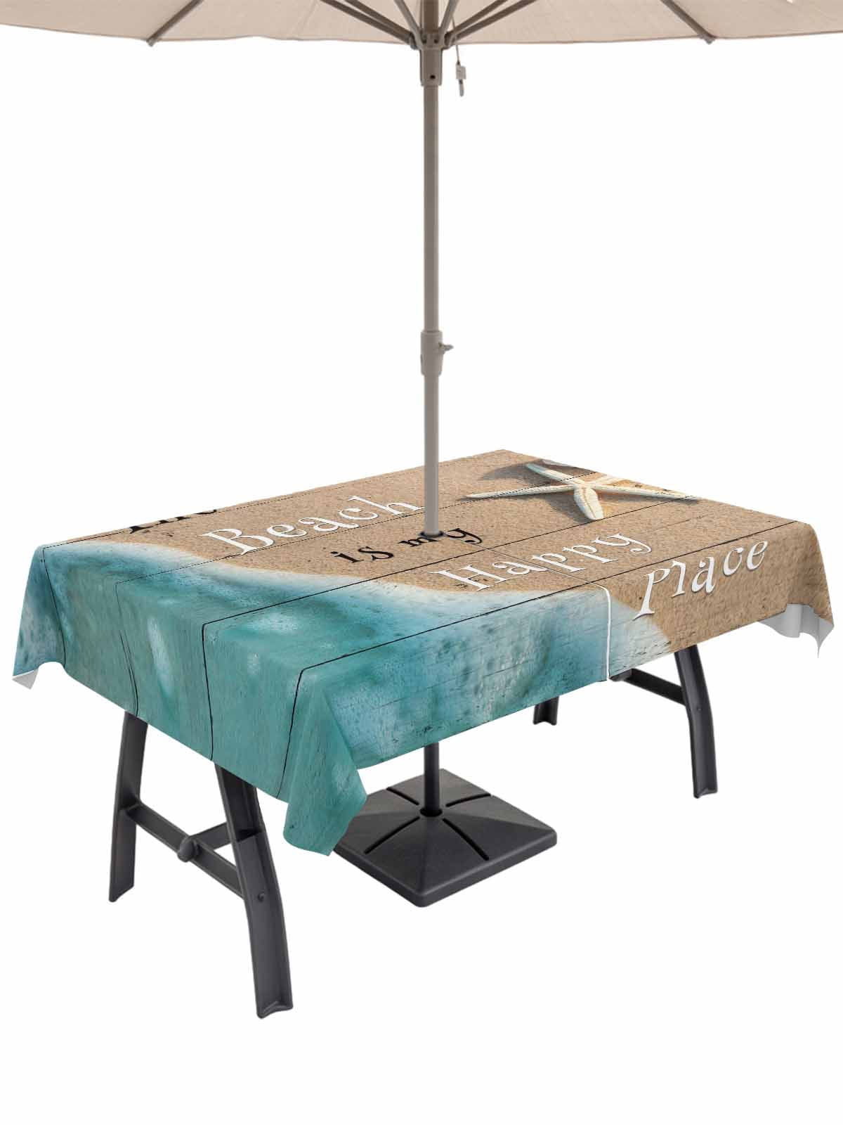 Beach Starfish Rectangle Outdoor Tablecloth with Umbrella Hole The ...