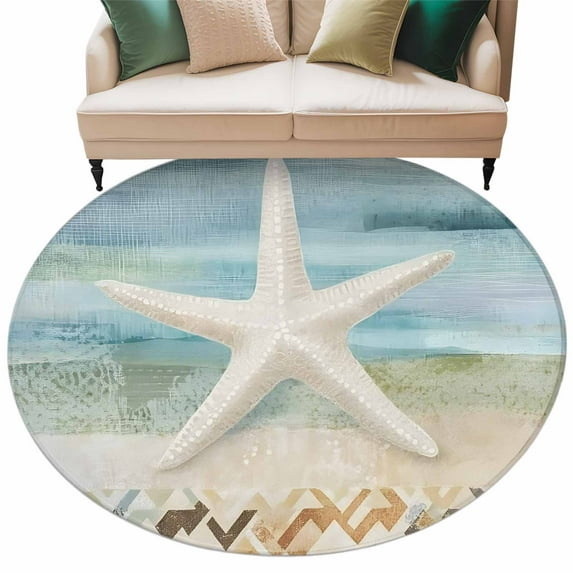 Beach Starfish Round Area Rug 7ft Vintage Nautical Abstract Ocean ...