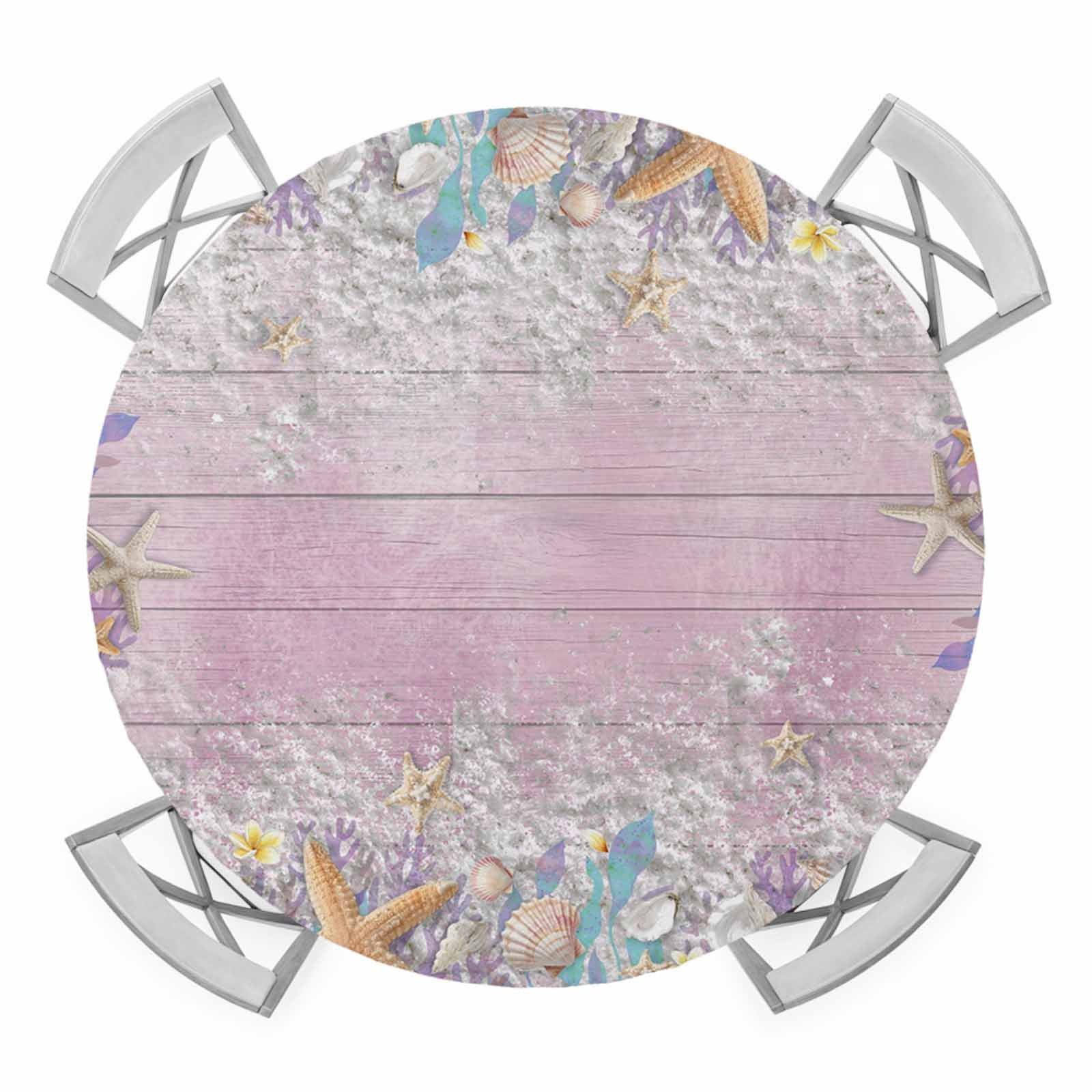 Beach Starfish Round Table Cover, Watercolor Summer Sea Star Nut Shell ...