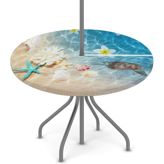 Beach Starfish Round Tablecloth with Umbrella Hole and Zipper Ocean Sea ...