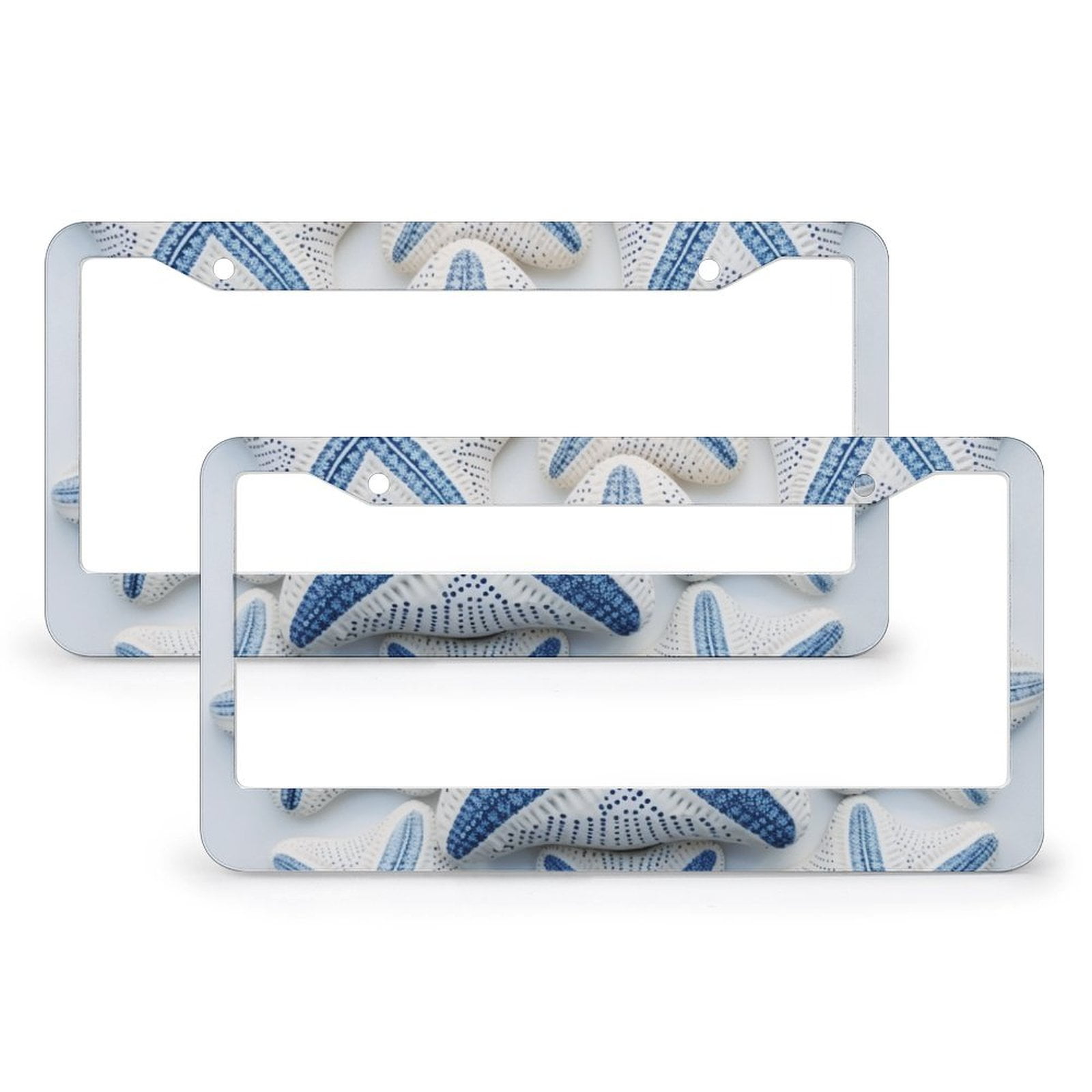 Beach Starfish Sand Dollar Modern Blue White License Plate Cover 2 ...