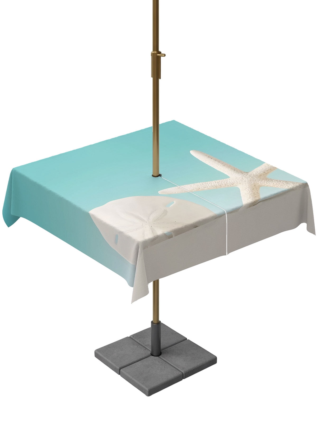 Beach Starfish Sand Dollar Square Outdoor Tablecloth with Umbrella Hole ...