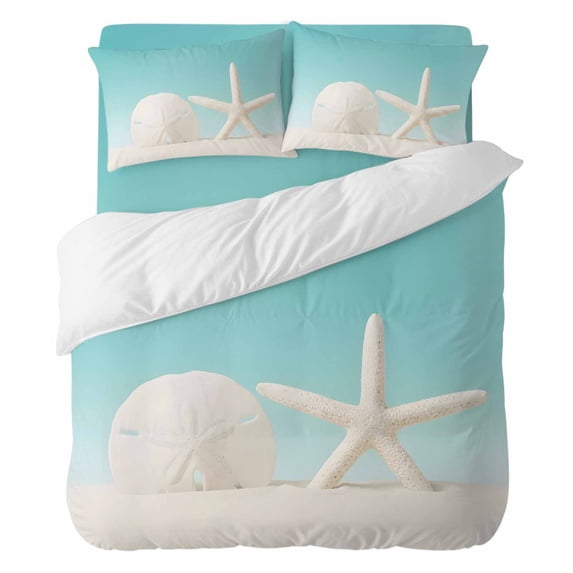 Beach Starfish Sand Dollar Twin Duvet Cover Set, Modern Nautical Ocean ...