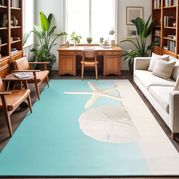 Beach Starfish Sand Dollar Washable Area Rug 9 x 12 ft Modern Nautical ...