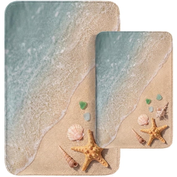 Beach Starfish Sea Shell Ocean Bathroom Rug Mat Set of 2, Washable ...