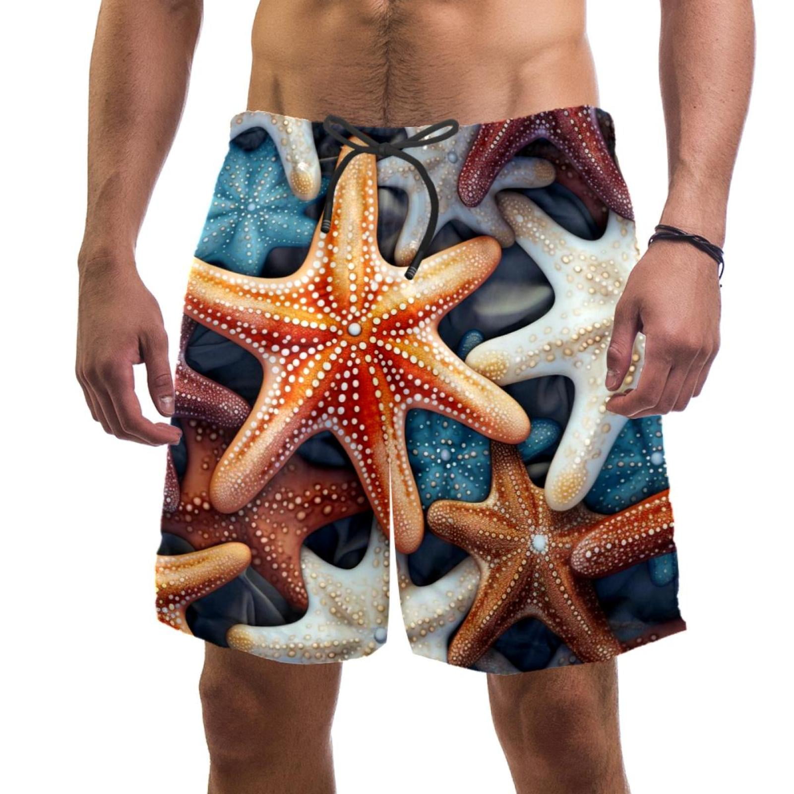 Beach Starfish Seamless Casual Board Shorts for Men Quick Dry, Swim ...