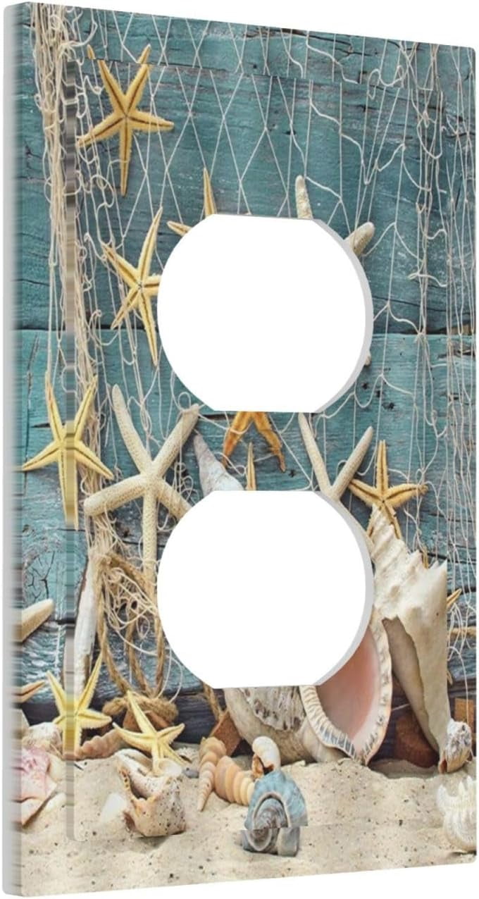 Beach Starfish Shell Sea Snail Blue Wood 1 Gang Outlet Plate Covers ...
