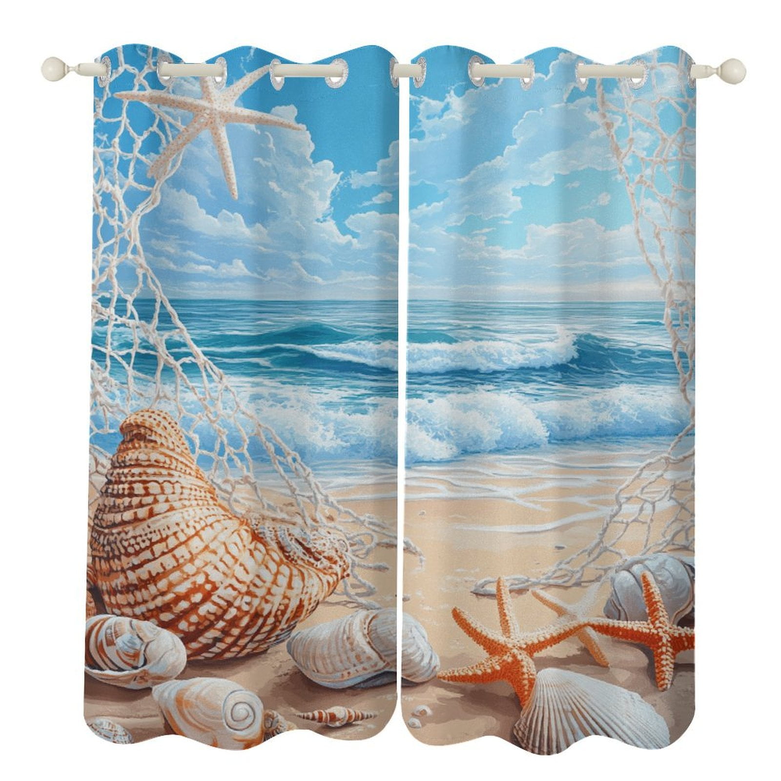 Beach Starfish Shells (11) 2 Panels 3D Printing Pattern Curtain for ...