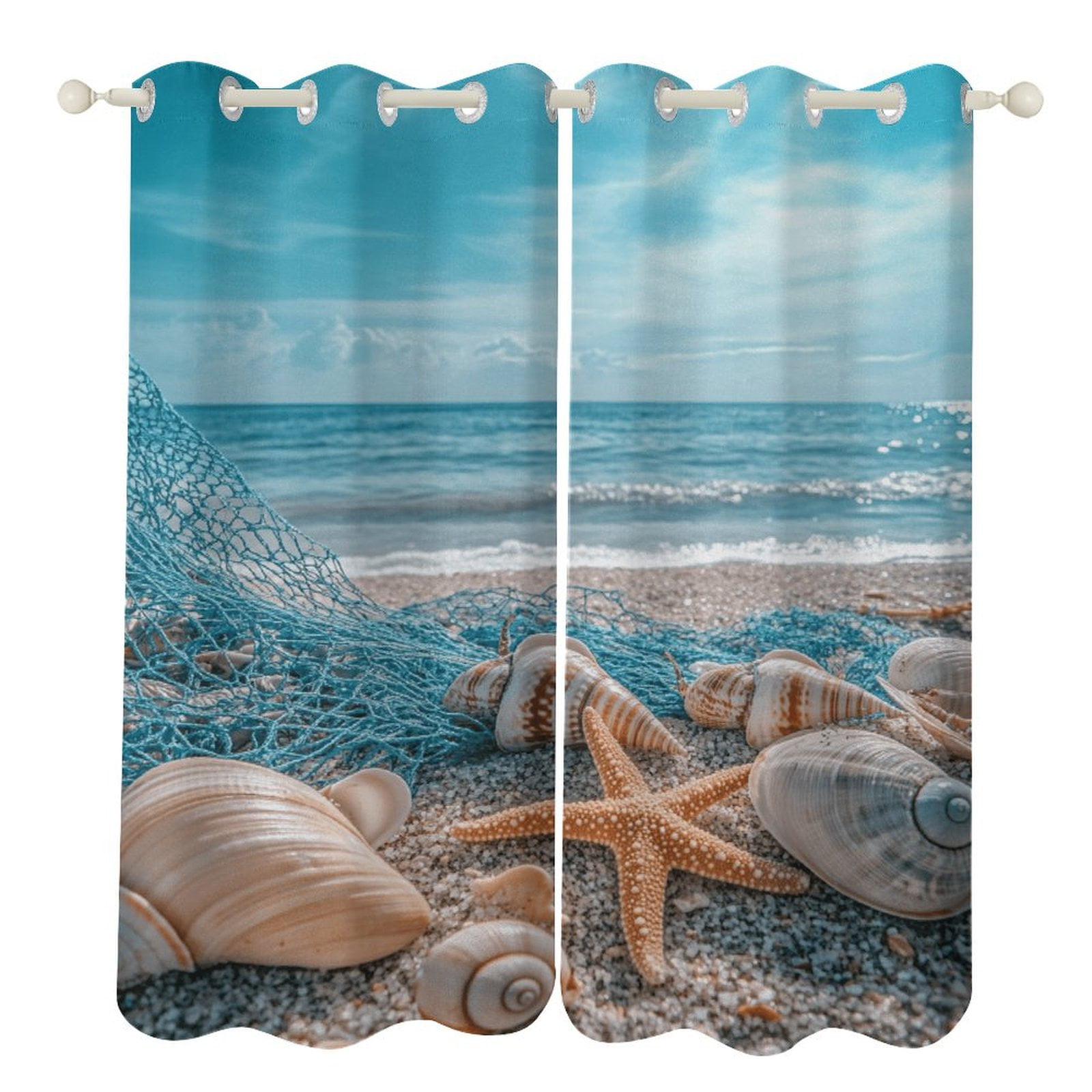 Beach Starfish Shells (12) Luxury Window Curtains Blinds for Living ...