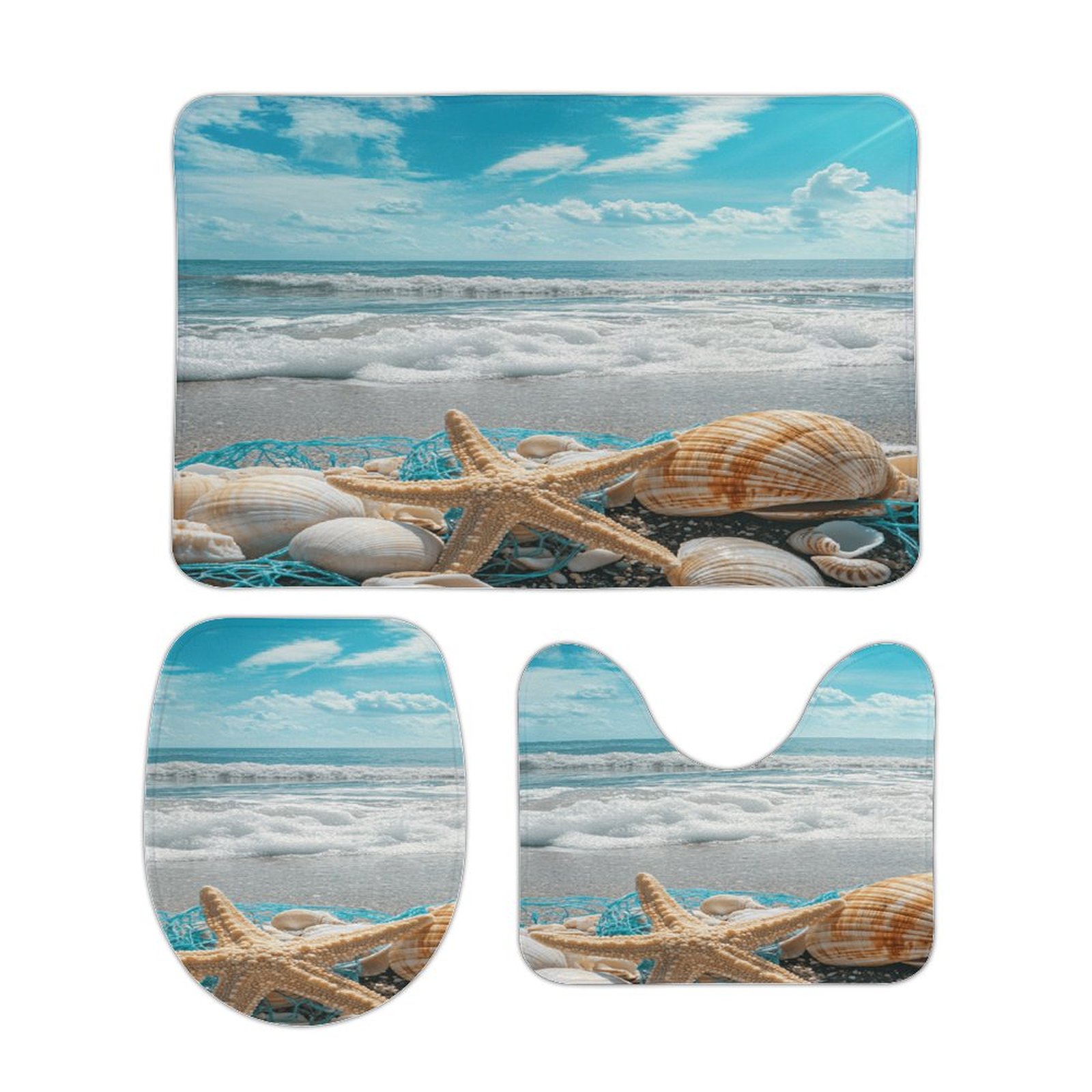 Beach Starfish Shells (14) Soft Bathroom Carpet Set , Contour Carpet ...