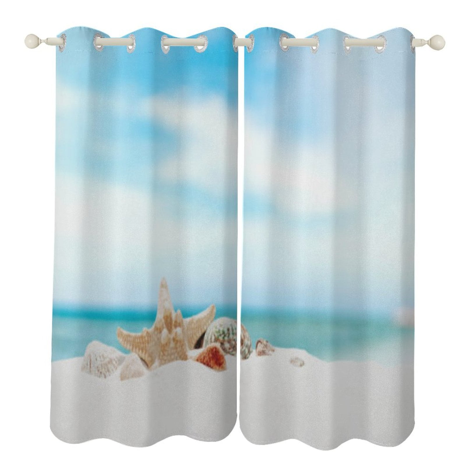 Beach Starfish Shells 2 Panel Curtain Set, Watercolor Painting Window ...