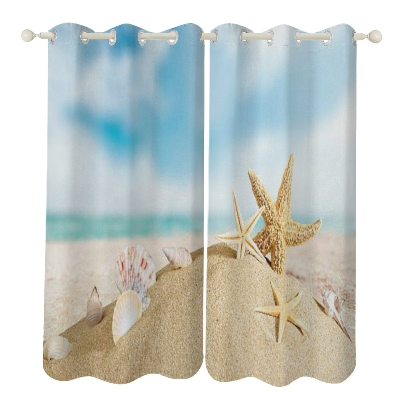 Beach Starfish Shells 2 Panels Curtains for Bedroom Living Room Drapes ...