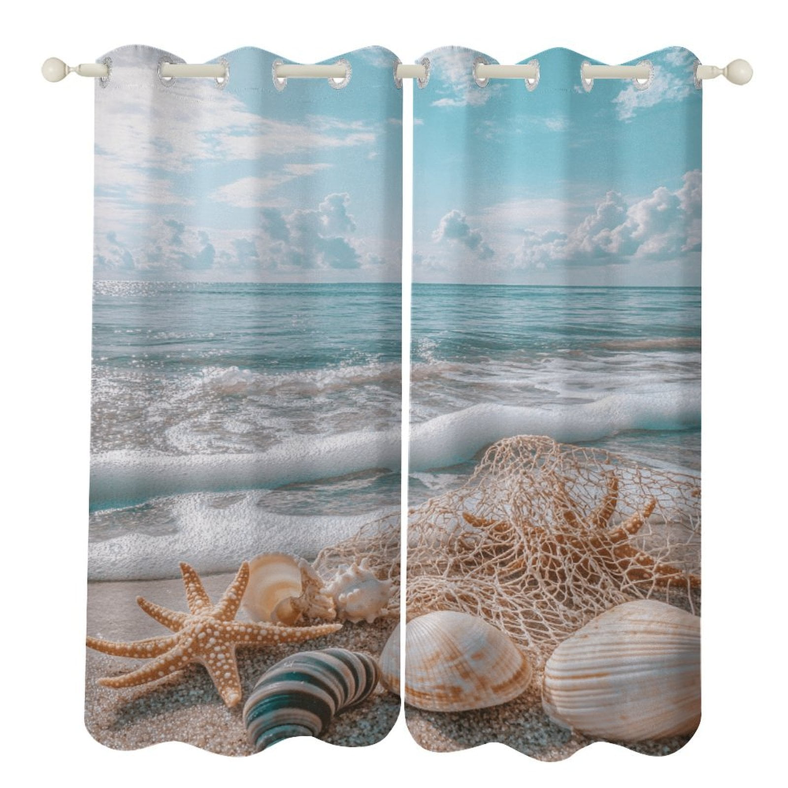 Beach Starfish Shells (26) Luxury Window Curtains Blinds for Living ...