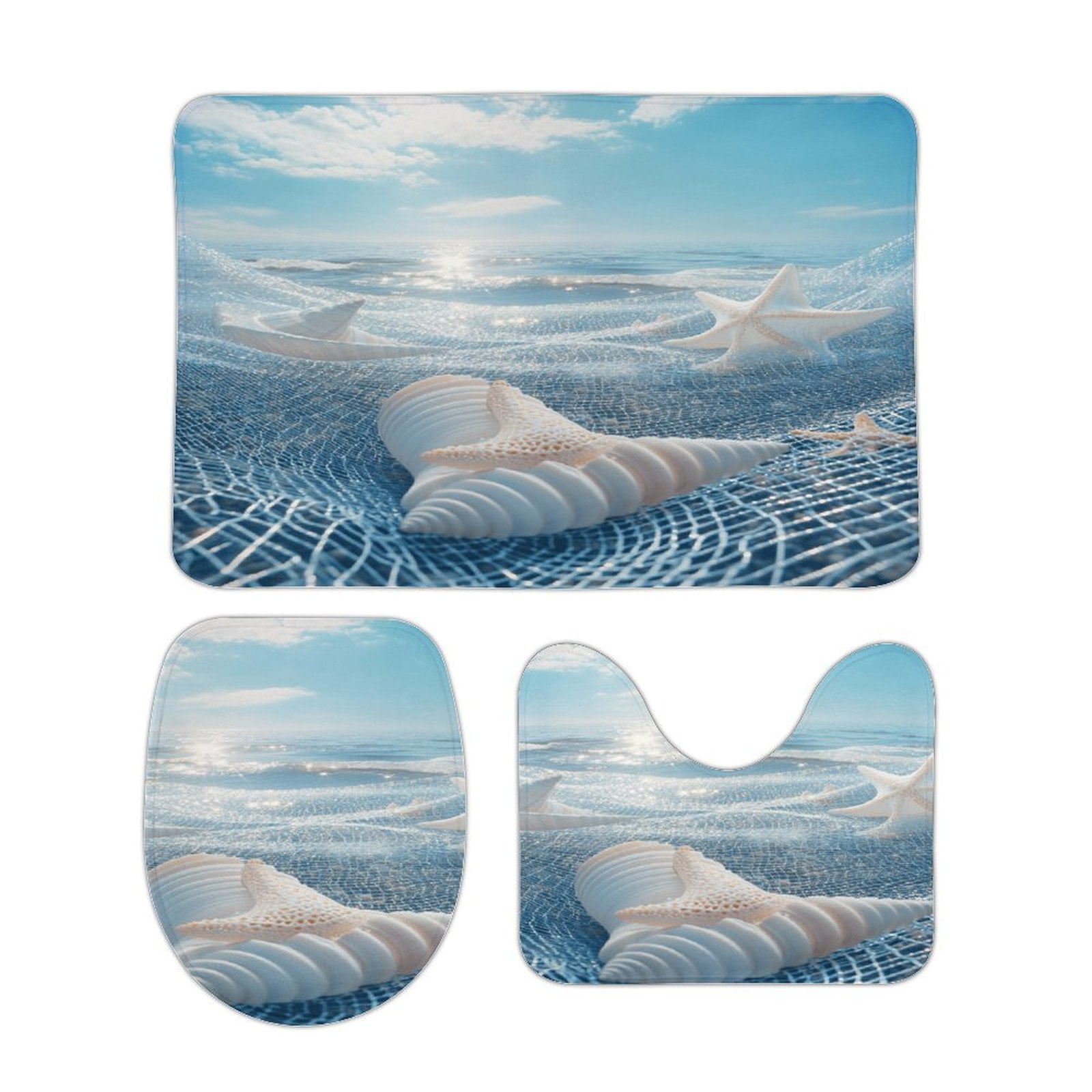 Beach Starfish Shells (3) Bathroom Mats Set 3-piece Bath Mats ...