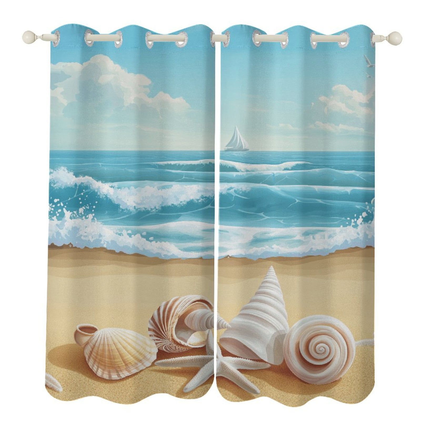 Beach Starfish Shells (31) 2 Panels 3D Printing Pattern Curtain for ...
