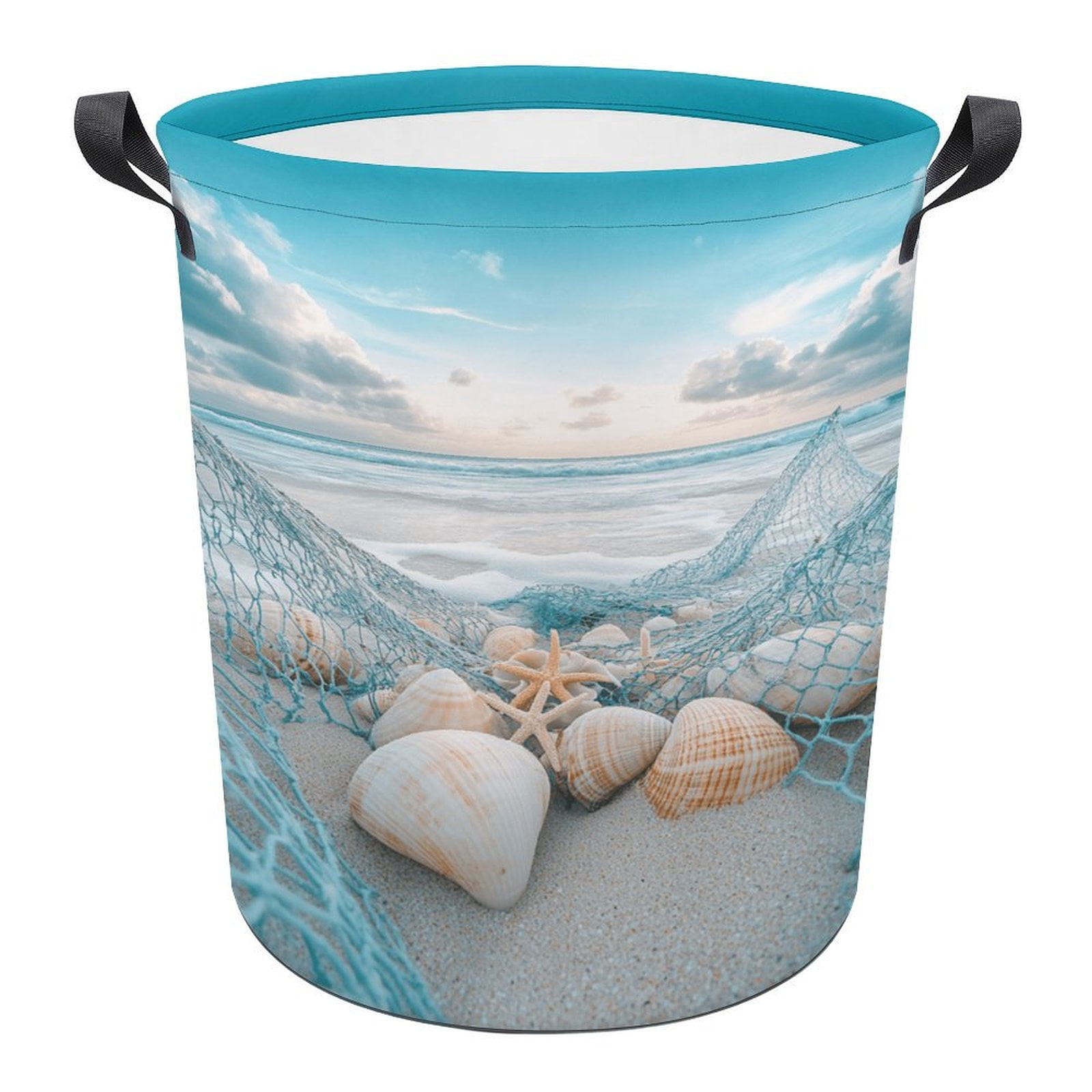 Beach Starfish Shells (4) Print Foldable Laundry Basket for Clothes ...