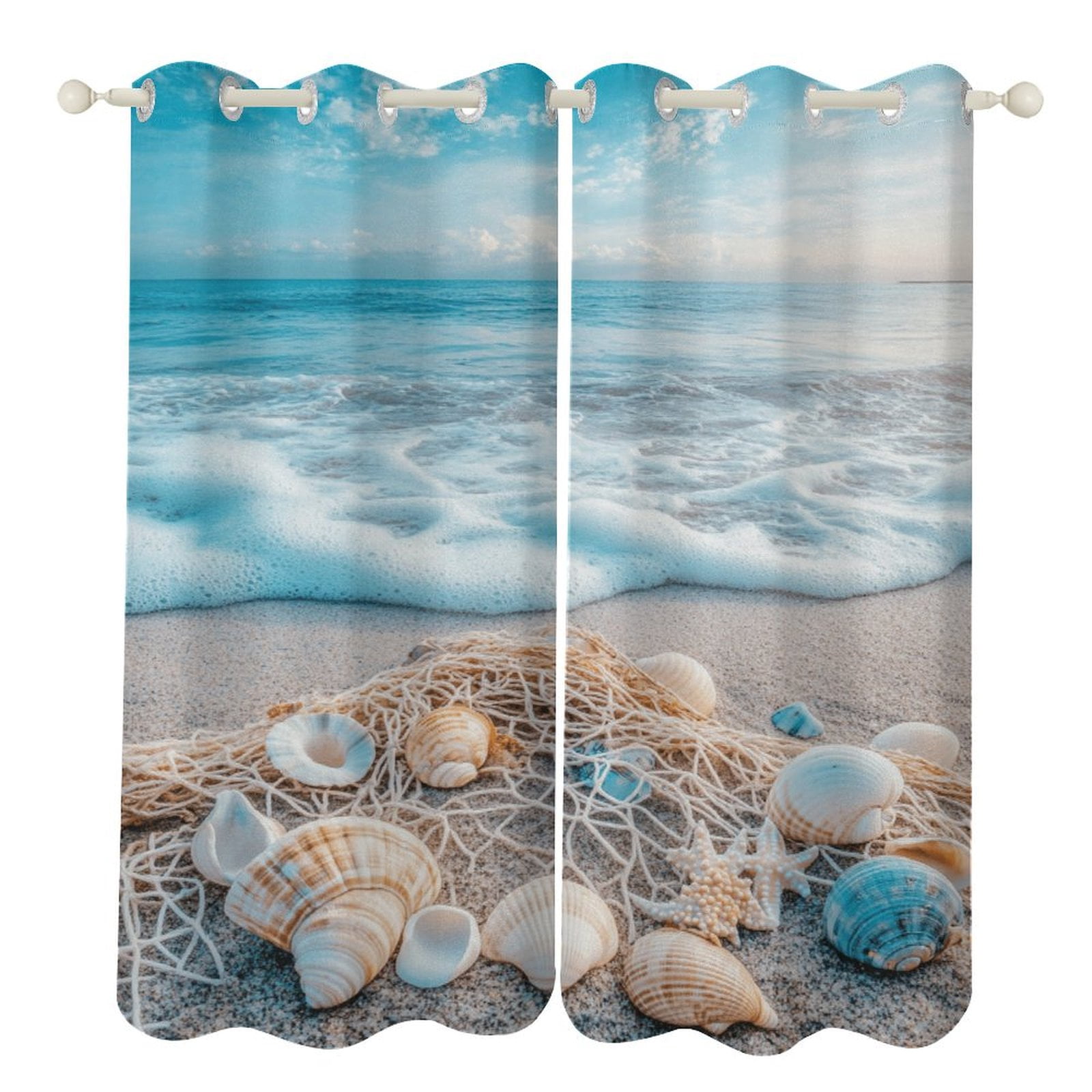 Beach Starfish Shells (44) Blackout Window Curtains for Bedroom Living ...