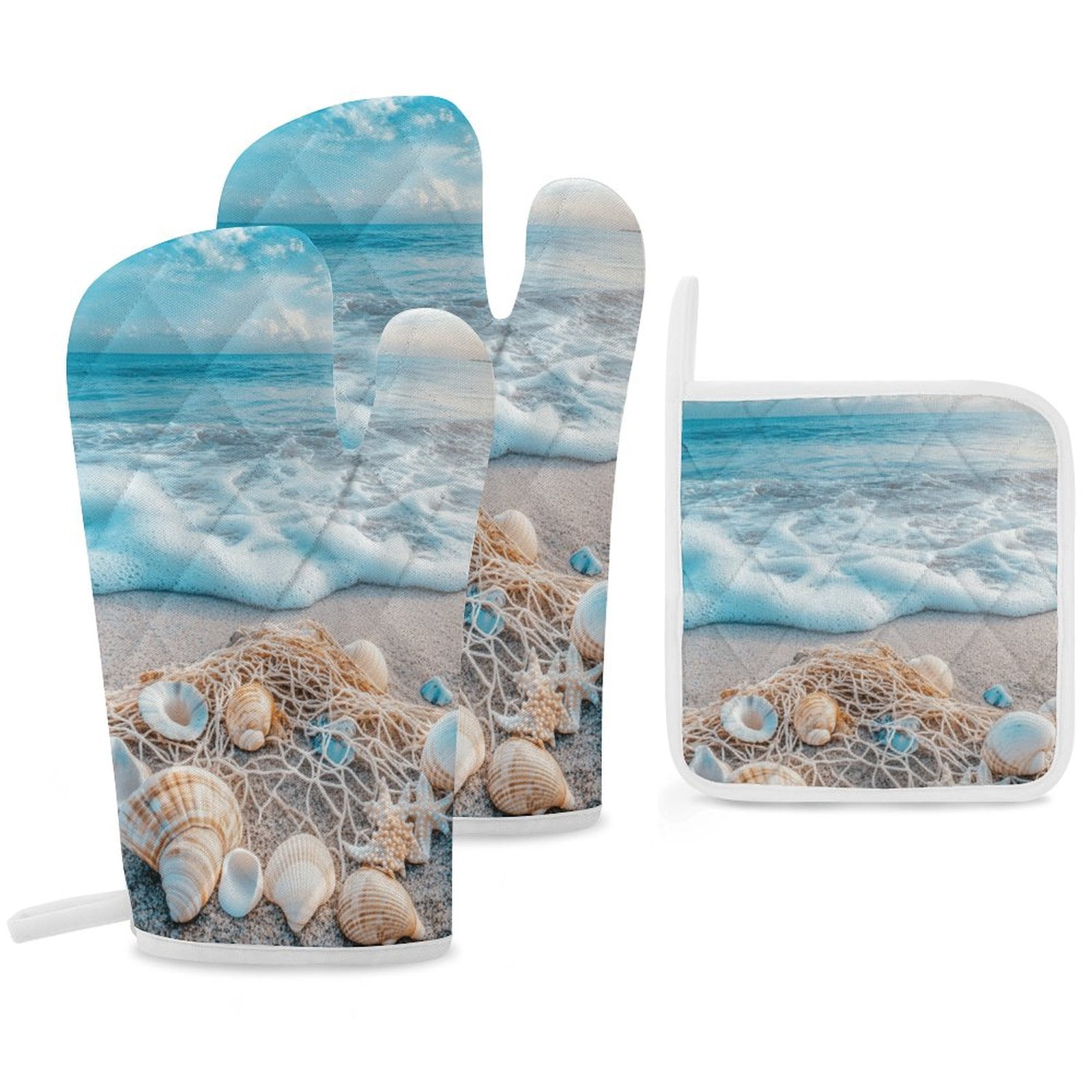 Beach Starfish Shells (44) Oven Mitts And Pot Holder Sets of 3 for ...