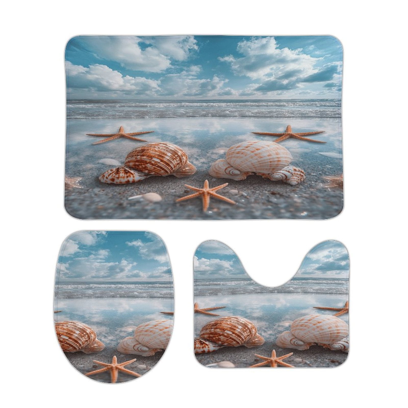 Beach Starfish Shells (49) Soft Bathroom Carpet Set , Contour Carpet ...