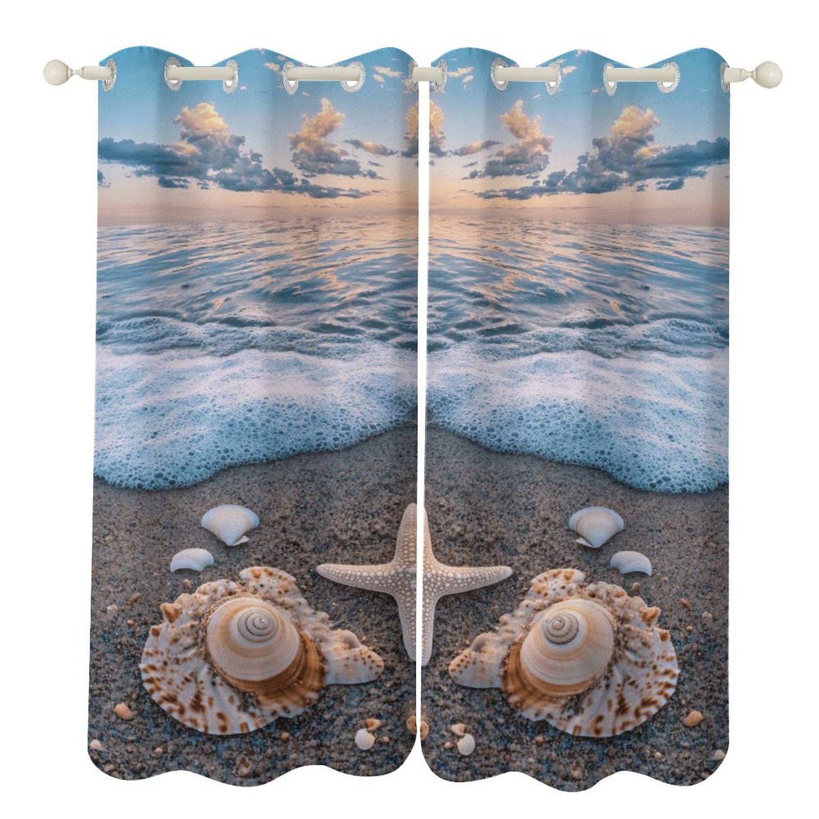 Beach Starfish Shells (50) 2 Panels Curtains for Bedroom Living Room ...