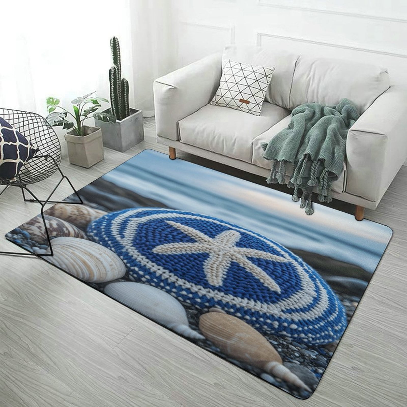 Beach Starfish Shells (53) Carpet Style Living Room Bedroom Rug Modern ...