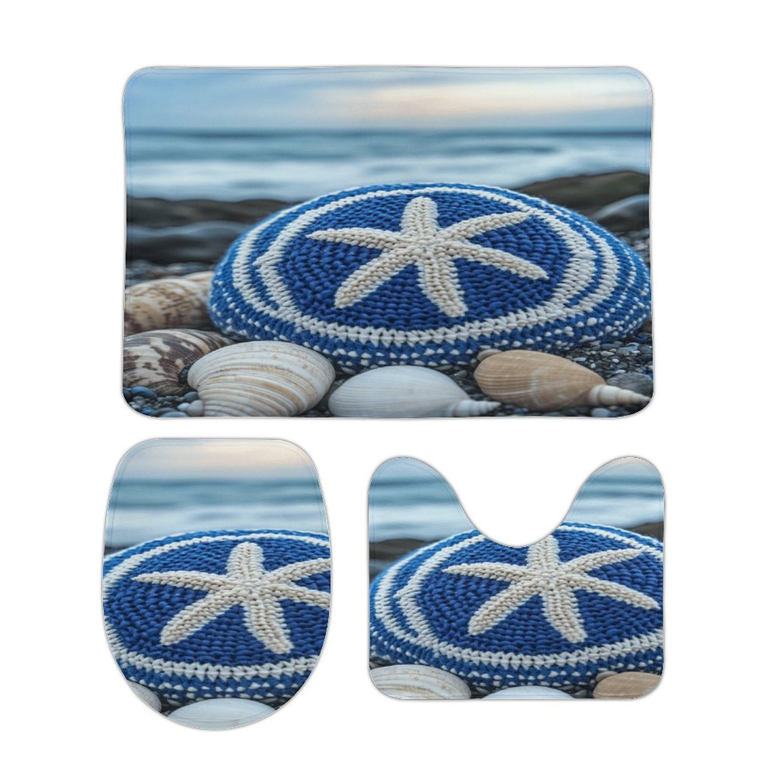 Beach Starfish Shells (53) Soft Bathroom Carpet Set , Contour Carpet ...