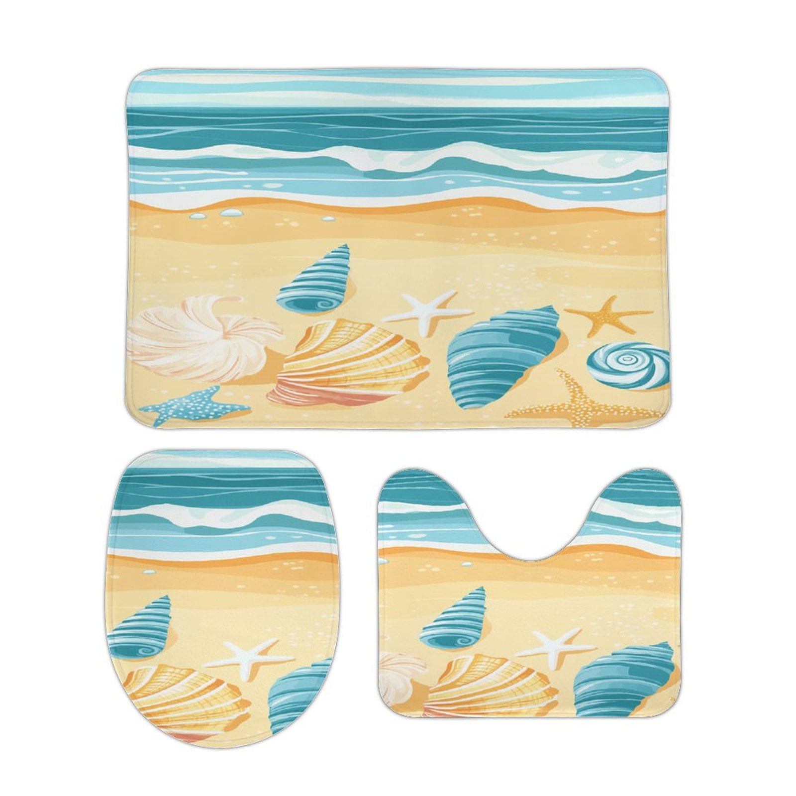 Beach Starfish Shells (55) Bathroom Rugs Set 3 Piece with Non-Slip Bath ...