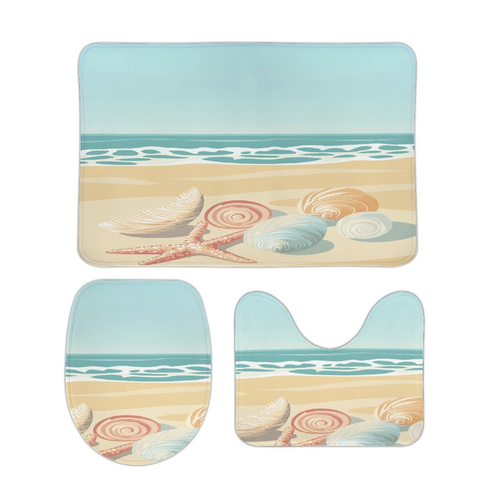 Beach Starfish Shells (56) Bathroom Rugs Set 3 Piece with Non-Slip Bath ...
