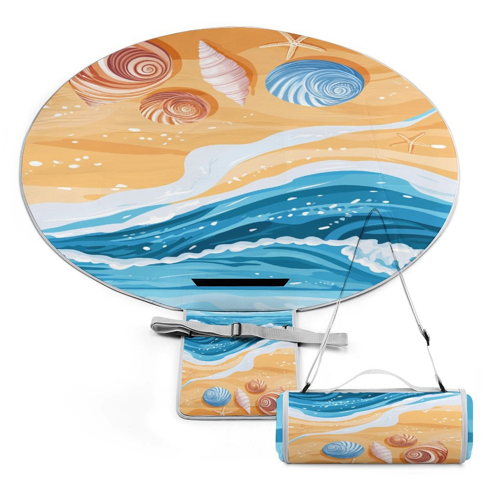 Beach Starfish Shells 58" Round Waterproof Picnic Blanket - Foldable ...