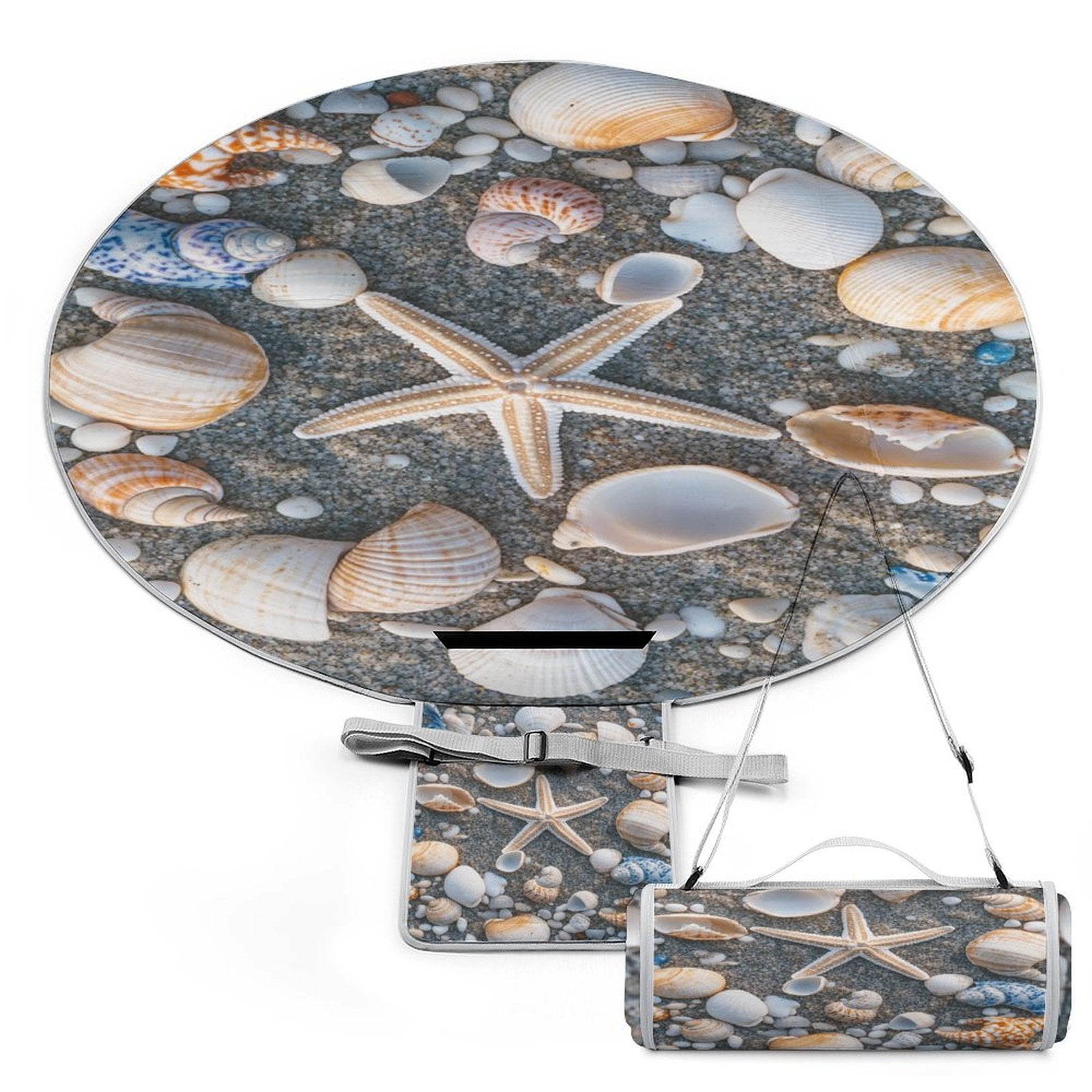 Beach Starfish Shells 58" Round Waterproof Picnic Blanket - Foldable ...
