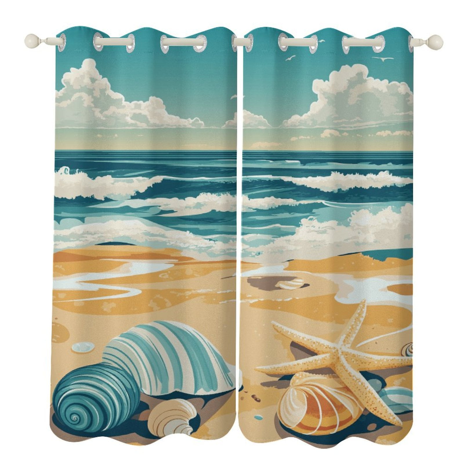 Beach Starfish Shells (69) 2 Panels 3D Printing Pattern Curtain for ...